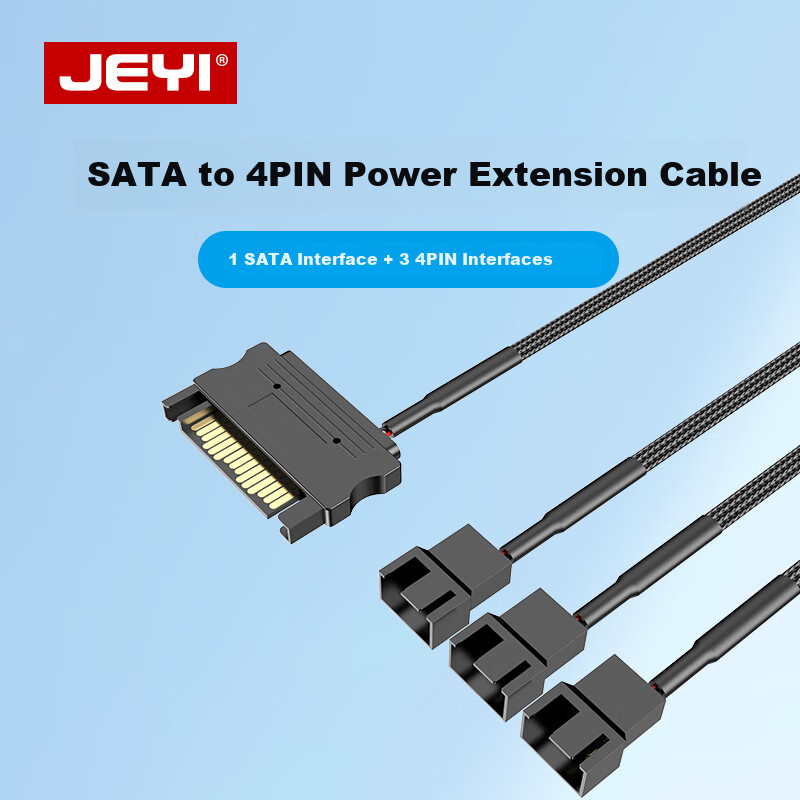 JEYI SATA 15Pin to Chassis Fan 4Pin 3-Way Splitter S-FAN3