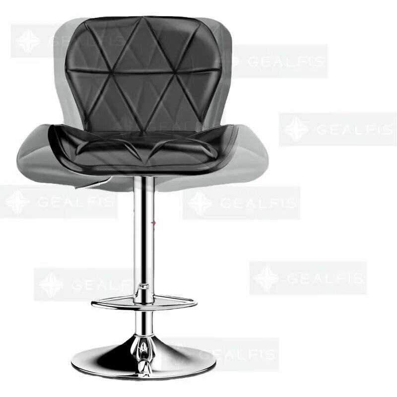 Барный стул с регулируемой высотой и спинкой, вращающийся, для макияжа，кафе，дома, премиум кожа, черный
