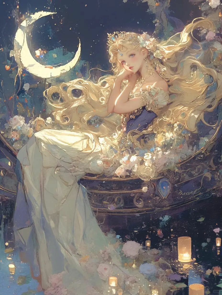 Алмазная картина "Лунная принцесса" алмазная огранка 40х50 см,40X50CM, белый