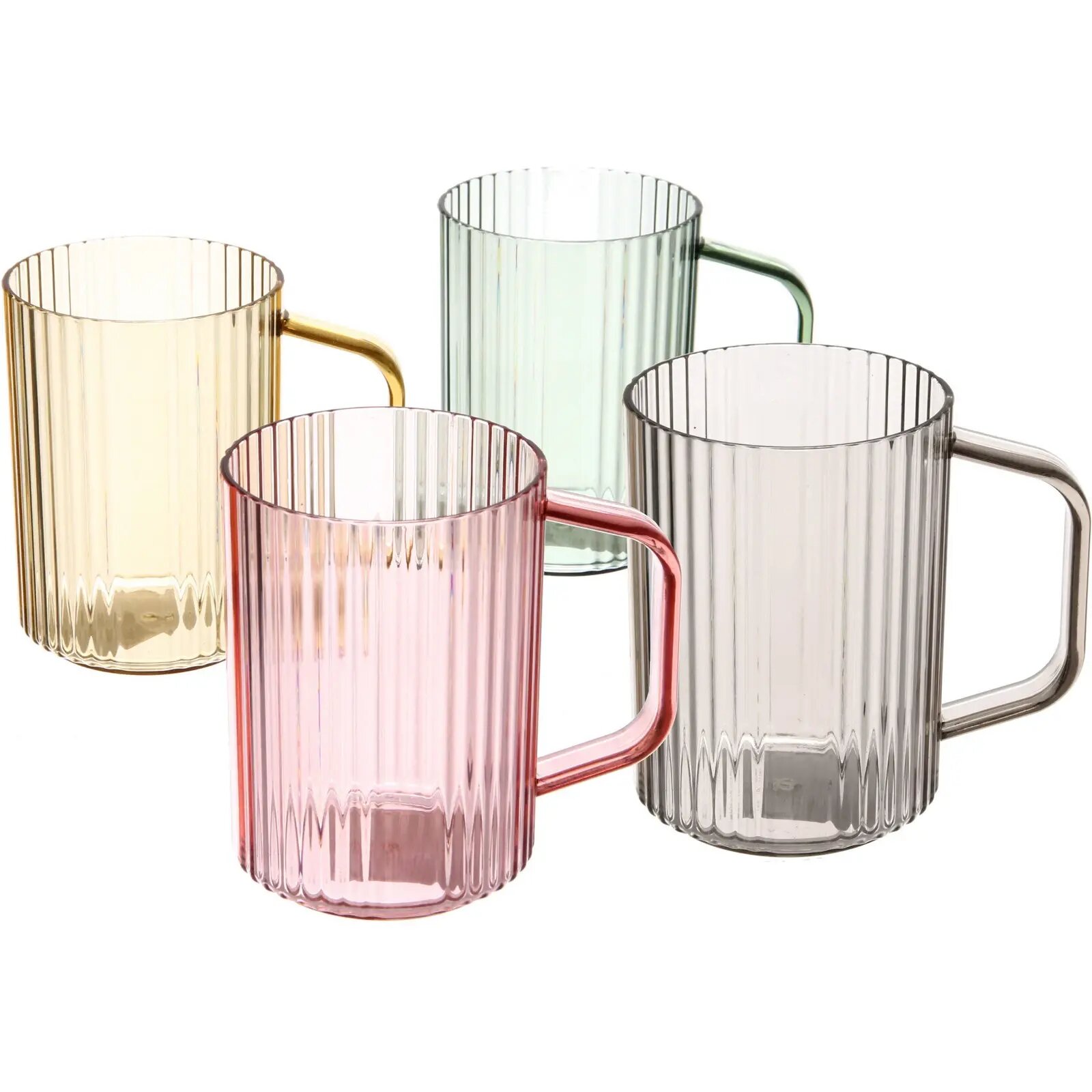 Кружка пластиковая 400мл, прозрачная с рифлением, разноцветный принт