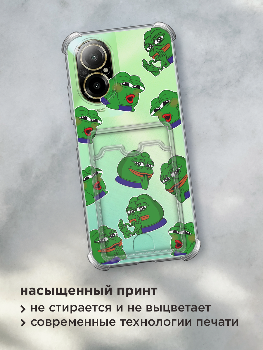 Чехол на Realme C67 4G (Реалми C67 4G) с картой и принтом Pepe frog heart pattern