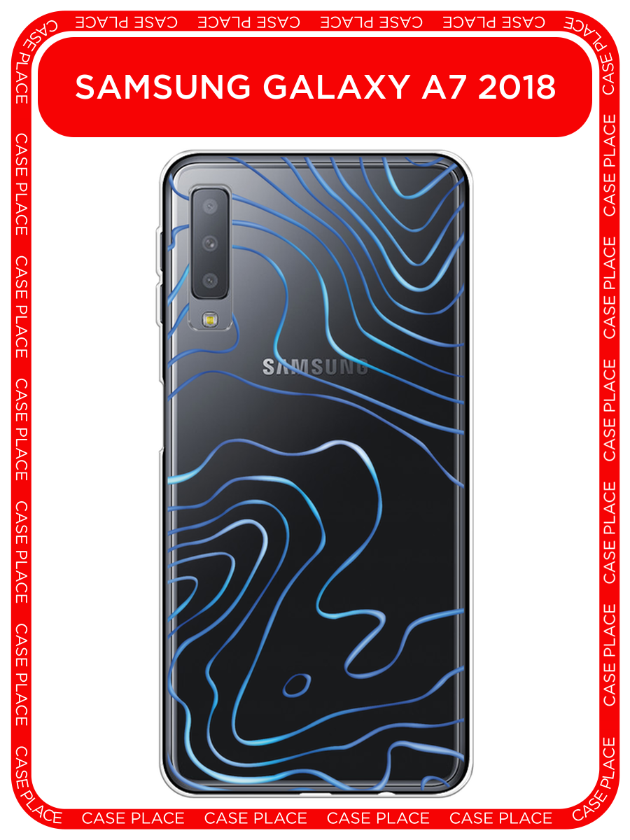 Чехол на Samsung Galaxy A7 2018 / Самсунг Галакси А7 2018 с принтом Blue lines, прозрачный