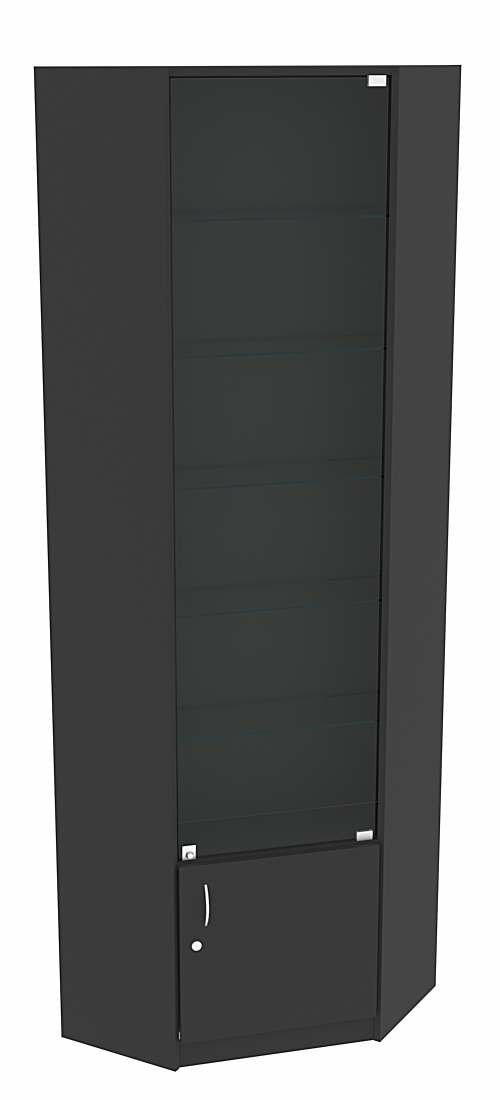 Угловая витрина сэсп-z №5-300 (З/C - ДВП) со стеклянными полками и дверкой, Черный