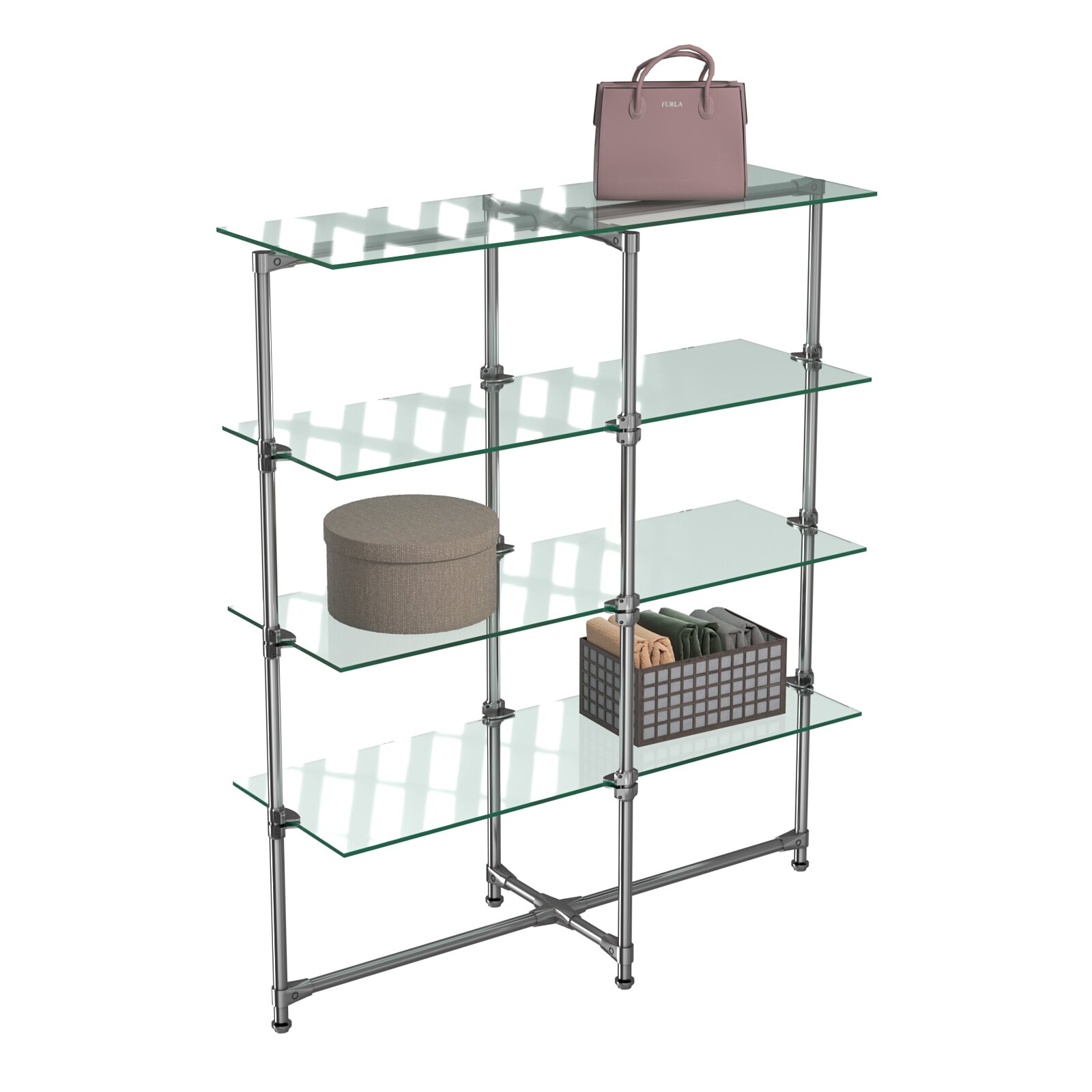 Хромированный стенд Прогресс №1-2 (с прозрачными полками Стекло 8мм)