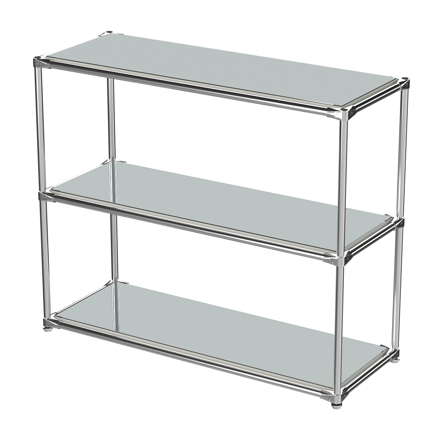 Хромированный стеллаж стиль №2г с тремя зеркальными полками, Белый