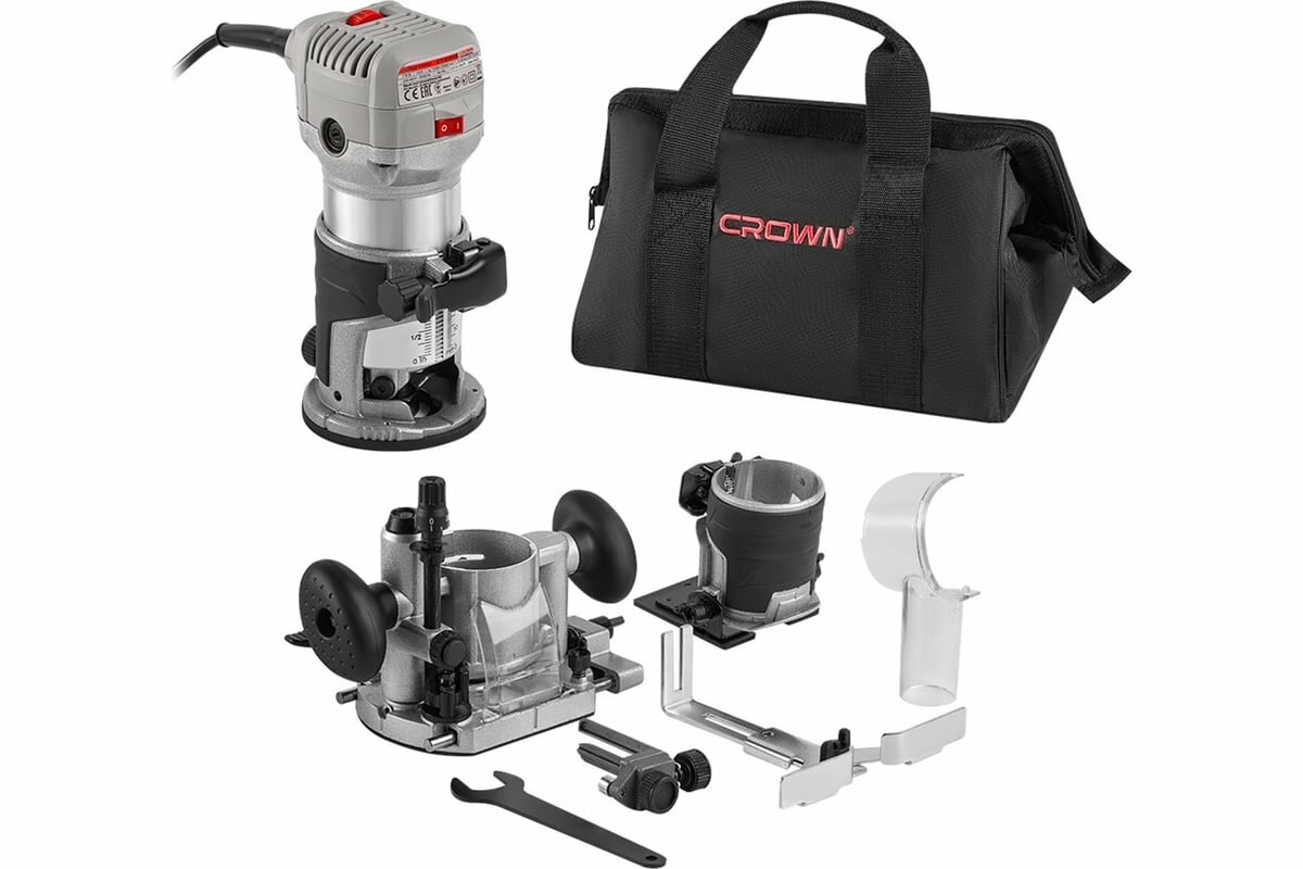 Кромочный фрезер Crown CT11023S, мощность 700 Вт, регулировка оборотов, 13000-33000об/мин