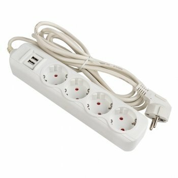 EKF PROxima Удлинитель Эксперт 4 гнезда 3 метра 16А/3,5кВт с 2 USB 2,1А ПВС 3х1, UBA16-2USB-4-03i