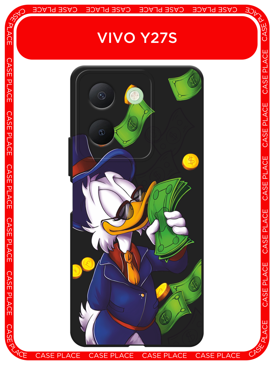 Черный матовый чехол на Vivo Y27s / Виво Y27s с принтом Scrooge McDuck with Money