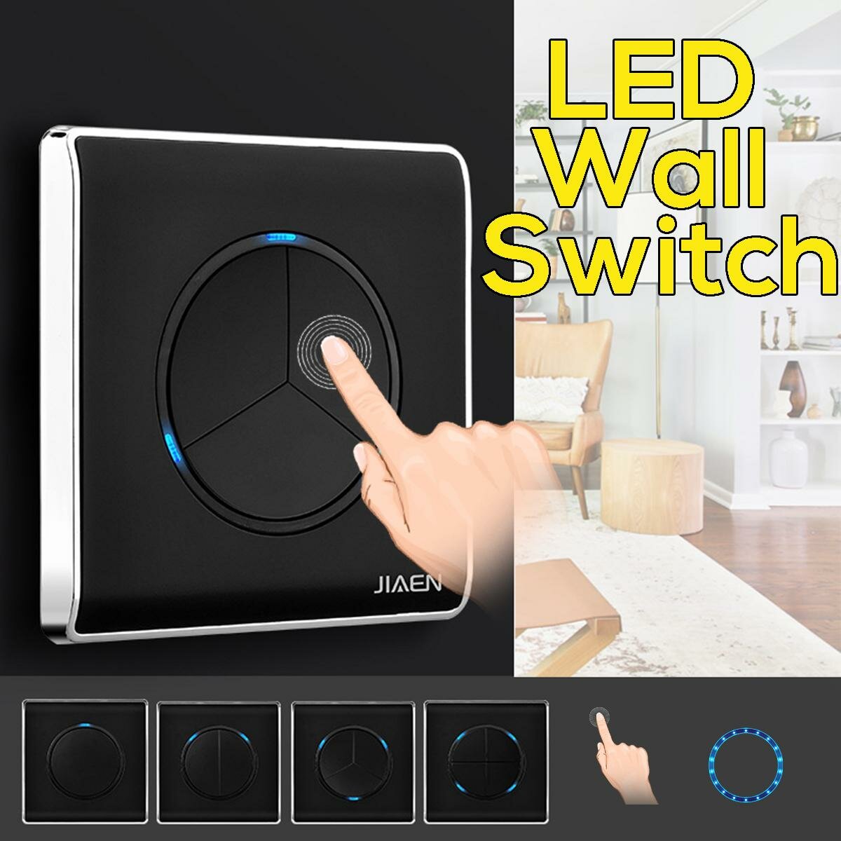 1/2/3/4 Gang 1 Way Стеклянная панель Home Wall Free Touch LED Light Switch Push Button - Три открытых одиночных элемента управления
