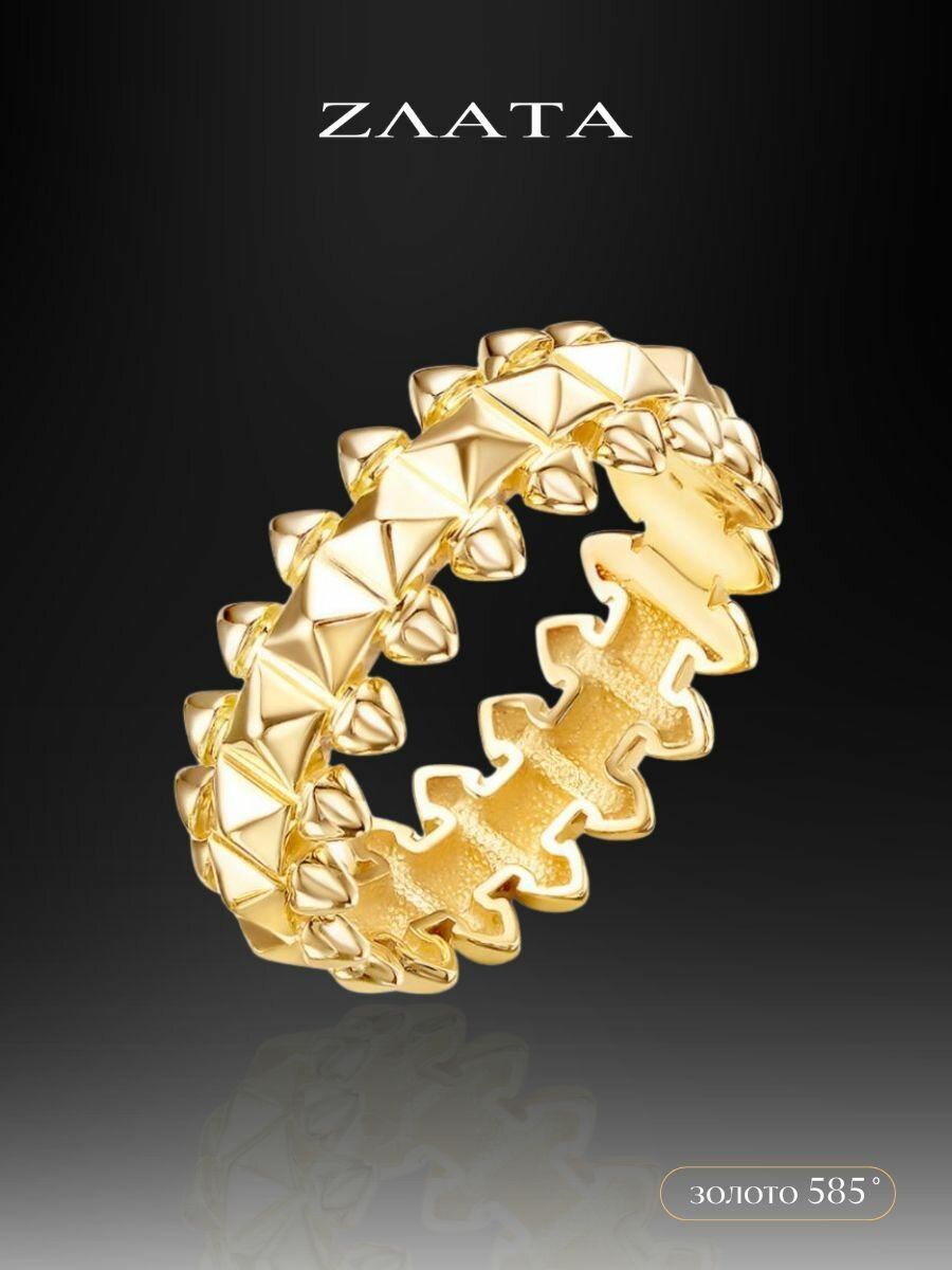 Кольцо широкое, желтое золото, 585 проба