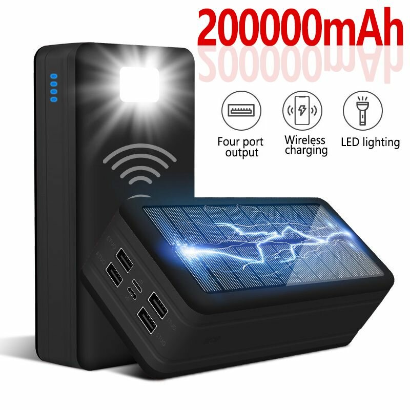 Солнечная беспроводная зарядка 200 000 мАч с поддержкой быстрой беспроводной зарядки светодиодных ламп
