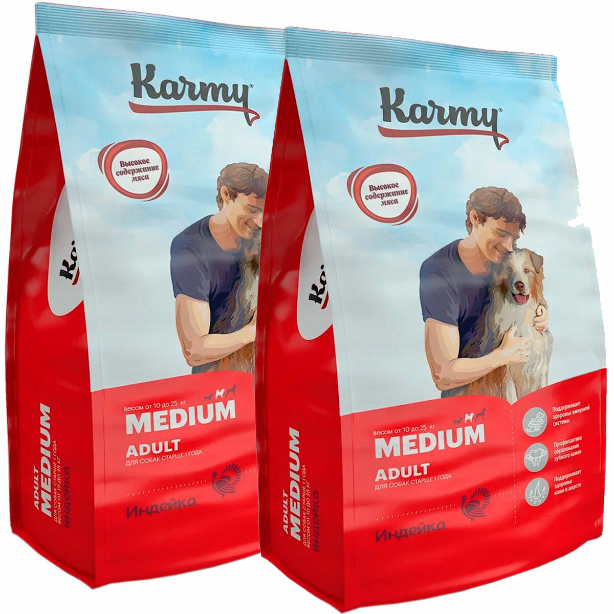 KARMY MEDIUM ADULT для взрослых собак средних пород с индейкой (2 + 2 кг)