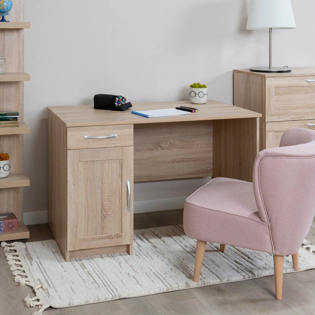 Стол письменный Кастор с ящиком, дуб сонома, 116 см х 65 см х 75 см, приставной