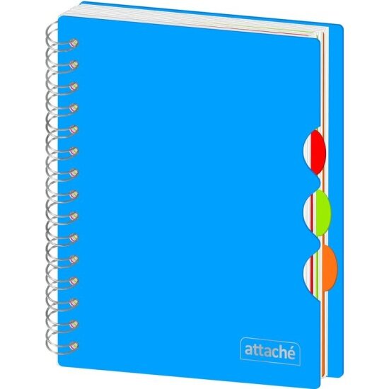 Бизнес-тетрадь Attache А6,100л, кл, спир, обл. пластик, с разделителями, голубой