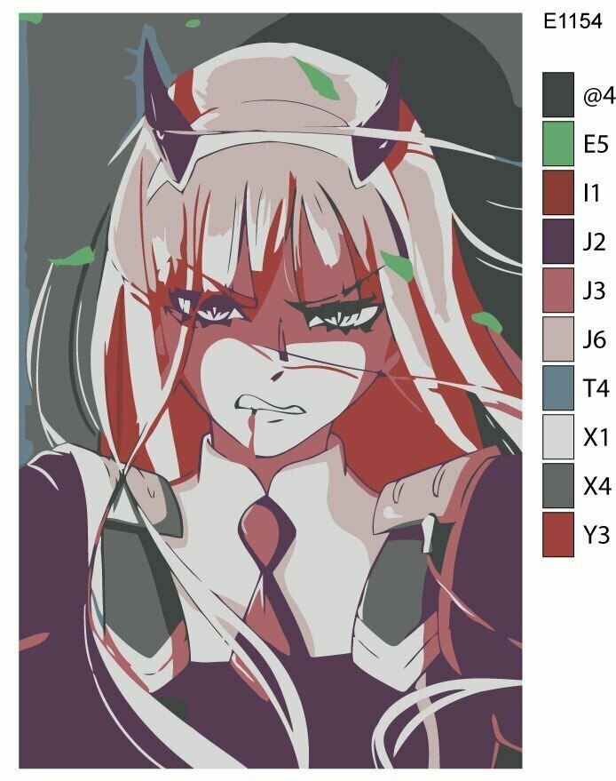 Детская картина по номерам E1154 "Аниме - Любимый во Франксе (Darling in the Franxx). Ноль два, код 002(Zero Two)". " 20x30