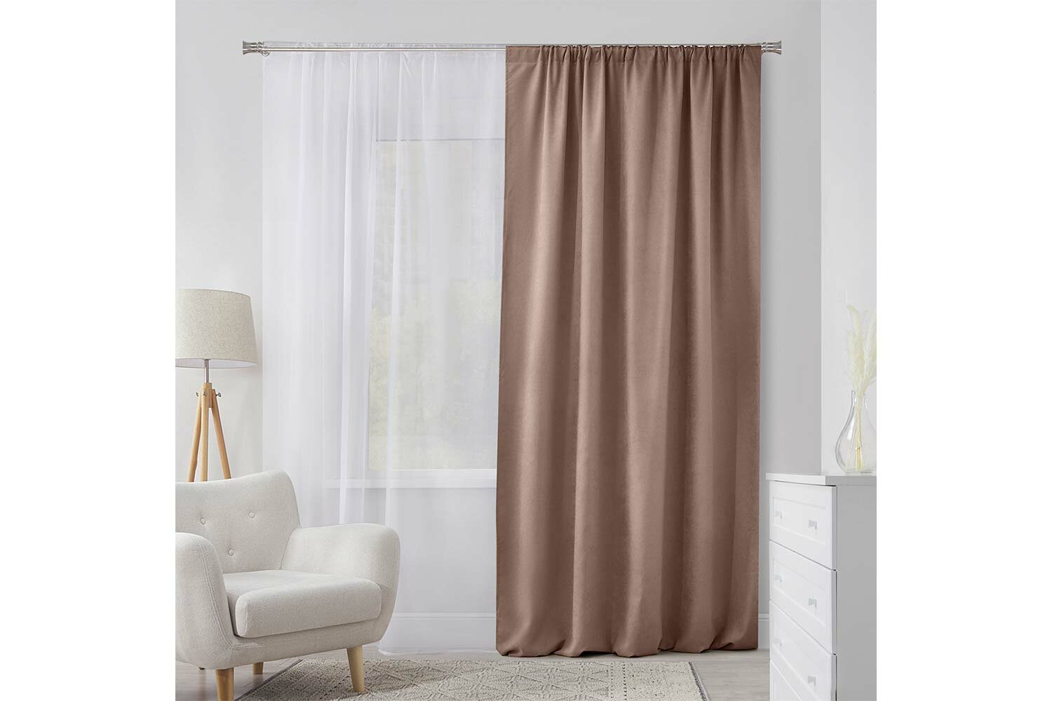 Штора ESTUDI BLANCO Hazel 180х300 см, рогожка, кофейный, универсальная лента