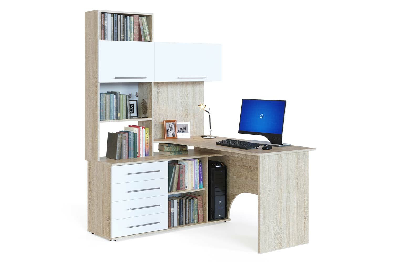 Компьютерный стол угловой левый КСТ-14.1Л, 123,5х182,8х135 см, дуб сонома, белый