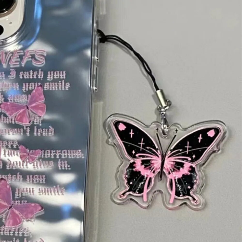 Y2K бабочка, черный, розовый, милый кавайный акриловый кулон для телефона, брелок для iPhone 16, BK