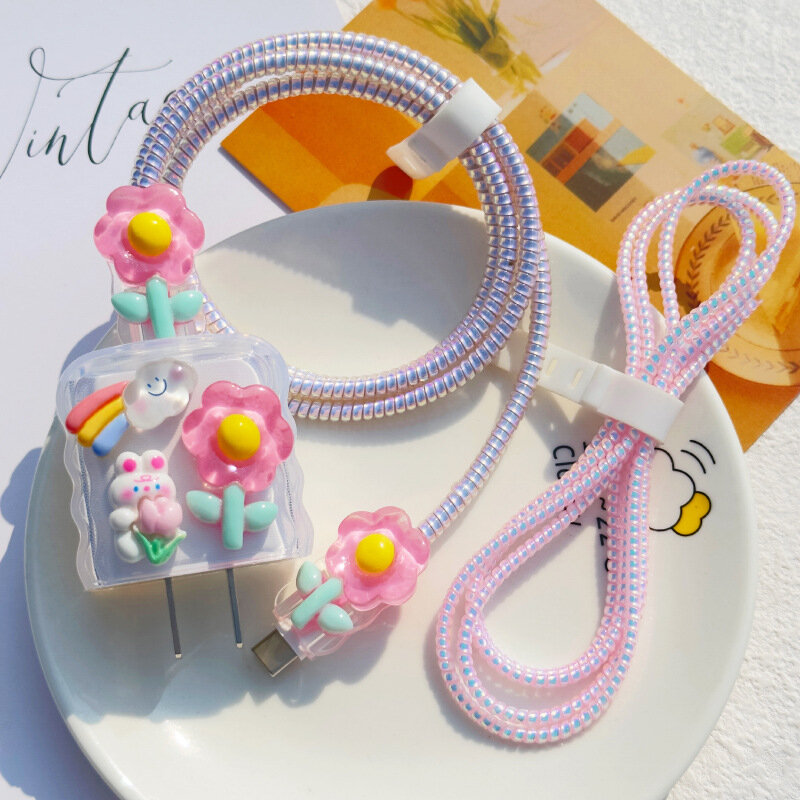 Защитный чехол для зарядного устройства, для Apple 15/14 Pro, 20 Вт, розовый цветок кролика