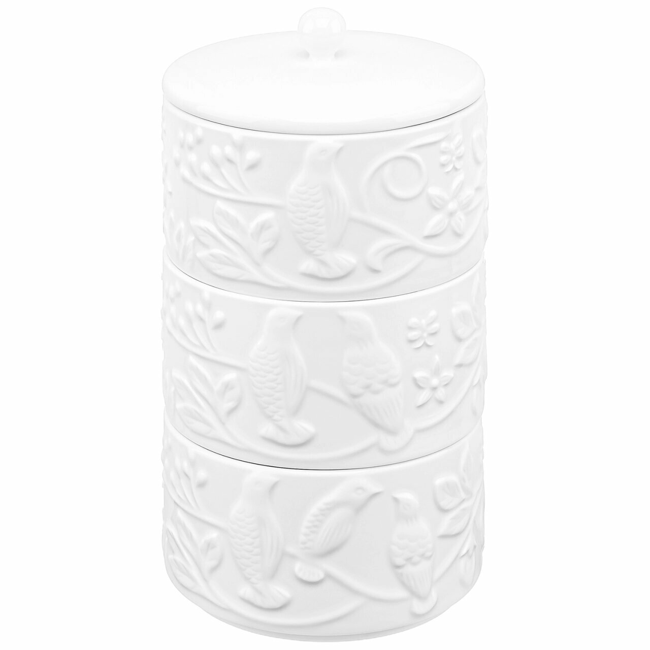 Elan Gallery Банка для хранения Птички на ветке 3 секции 400 ml фарфор с крышкой
