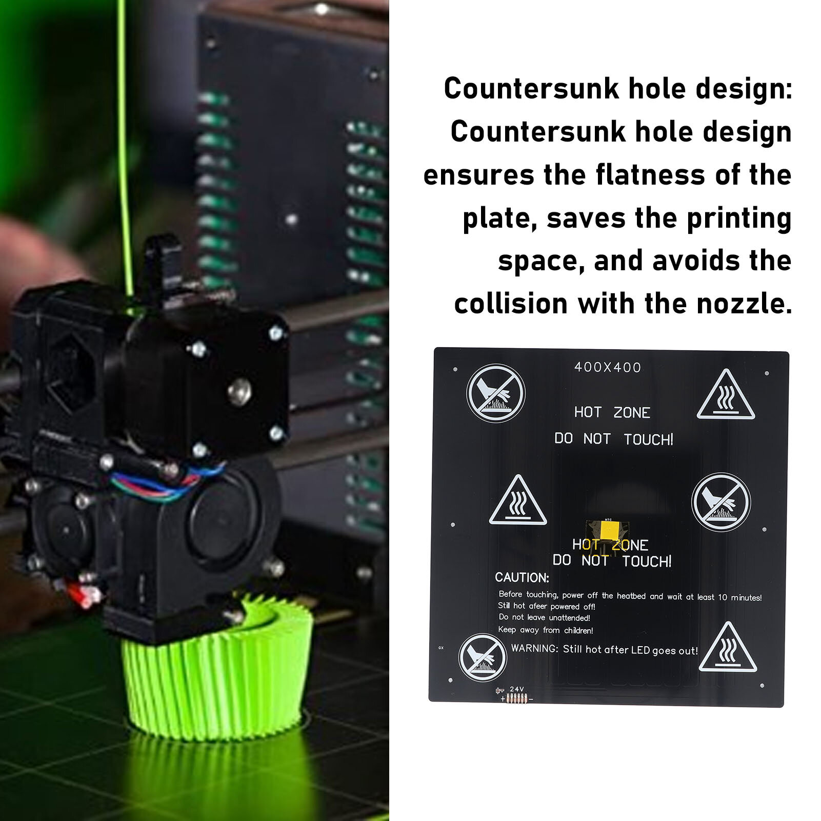 Комплект нагревательного стола для 3D-принтера 24 В 280 Вт 2 Ом Комплект нагревательного стола для 3D-принтера из алюминиевого сплава 400x400 мм