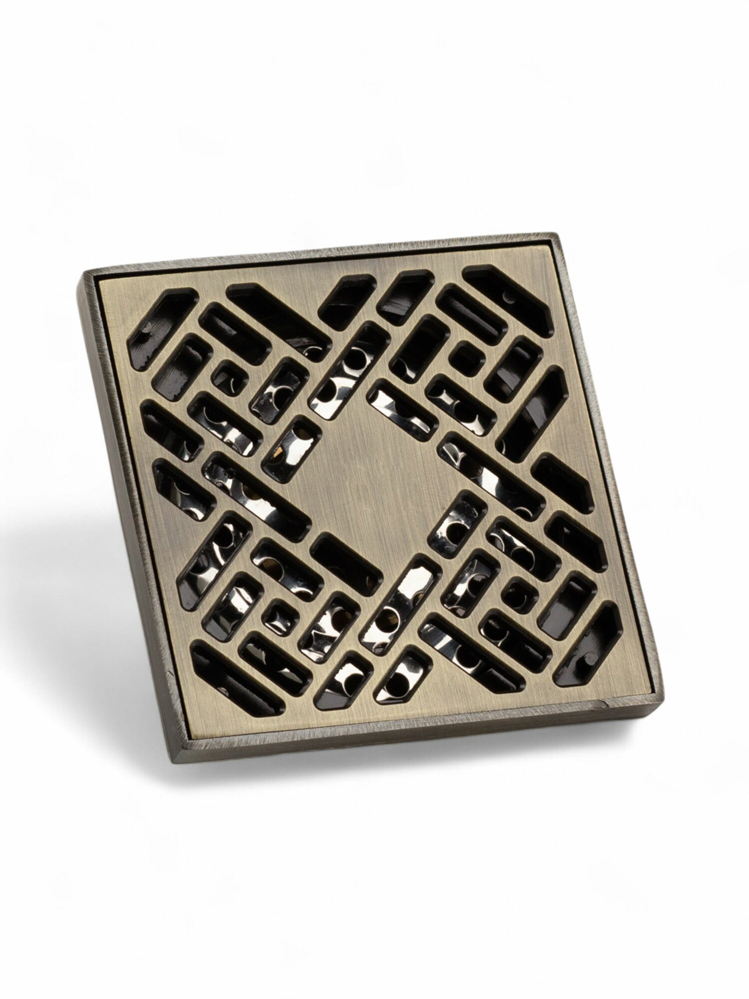 Трап душевой из нержавеющей стали с сухим затвором 100х100 мм, выход 45-50 мм, бронза