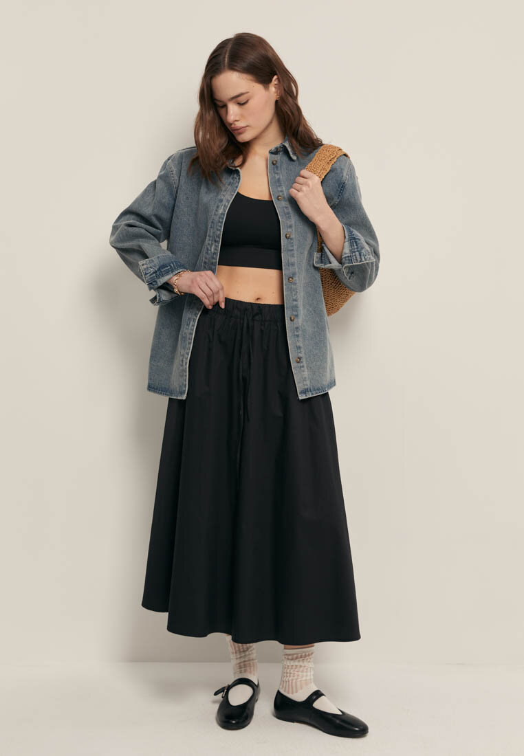 Юбка миди из хлопка с эластичным поясом