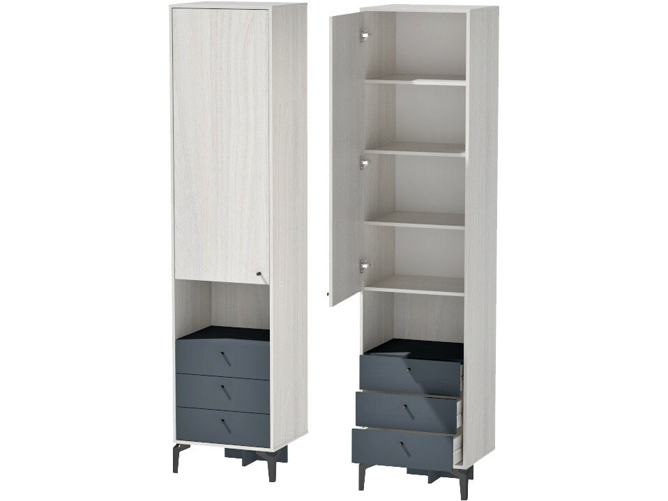 Пенал П-1 с 3-мя ящиками, шариковые направляющие, Ясень Анкор Св./Графит