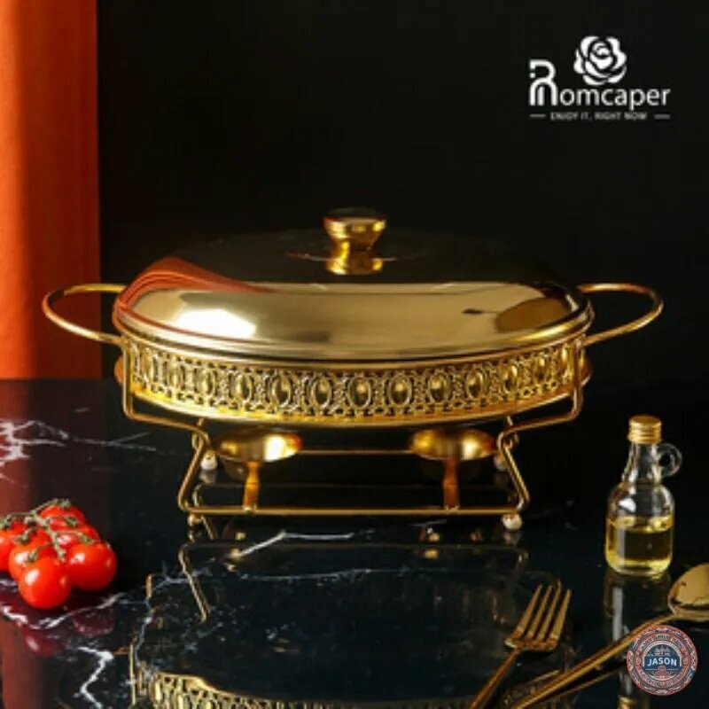 Мармит для сервировки "Кружево", нержавеющая сталь/стекло, с подогревом, 3л, золотистый