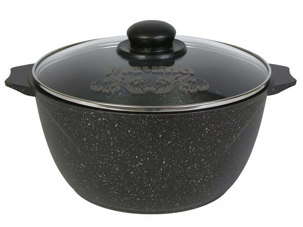 Кастрюля 6л Гранит Star, антипригарное покрытие, стеклянная крышка, черная