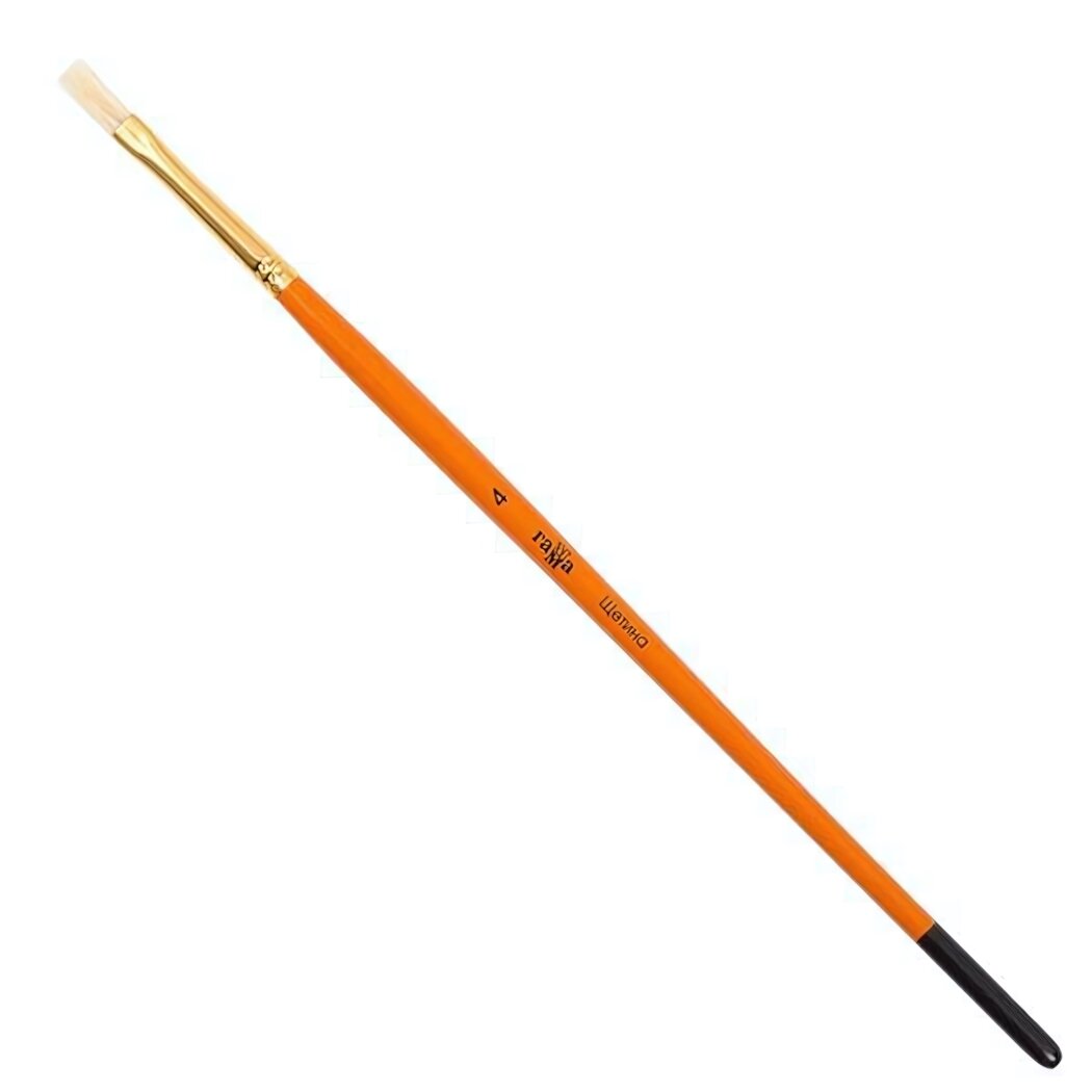 Кисть художественная плоская №4 из щетины, упругая, для масла и акрила, серия «Классическая»