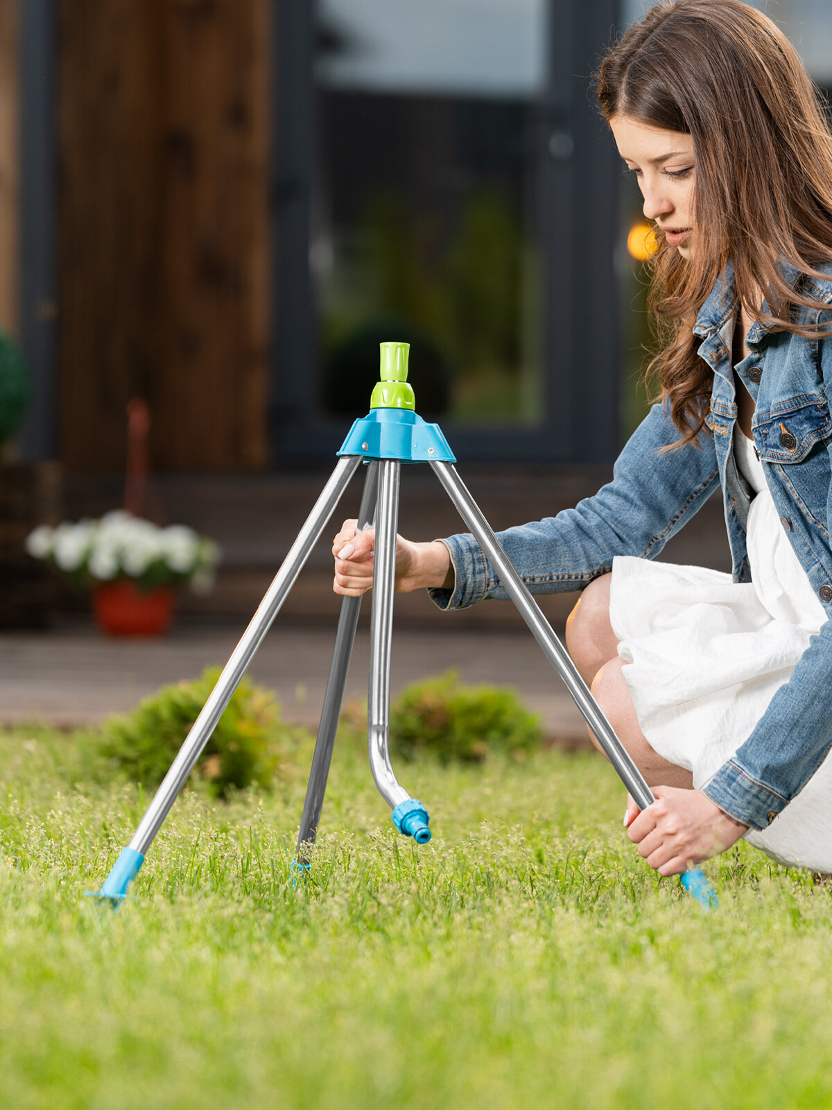 Распылитель садовый импульсный Palisad LUXE, 625 м2, 360 гр. зона полива, на треноге, разбрызгиватель для полива, 65816