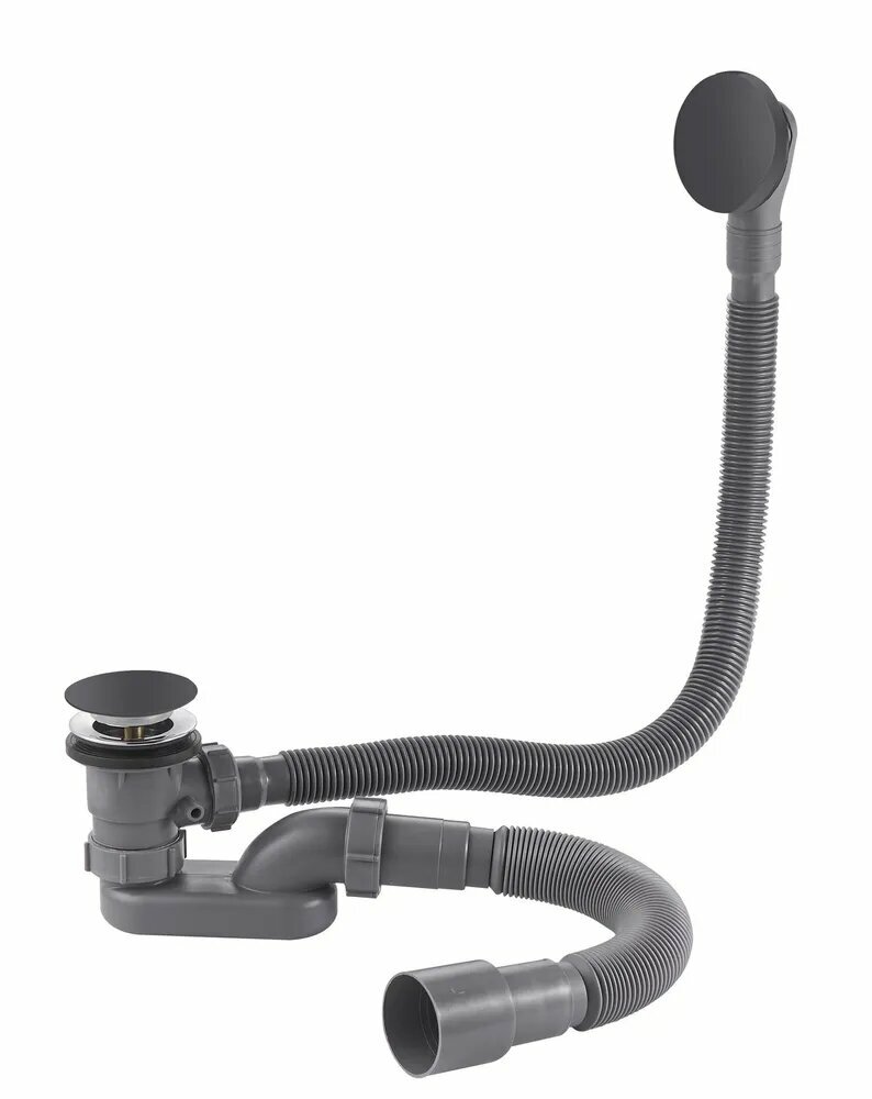 Слив перелив для ванны черный, полуавтомат, комплект, длина 1000 мм, сифон для ванны, Германия