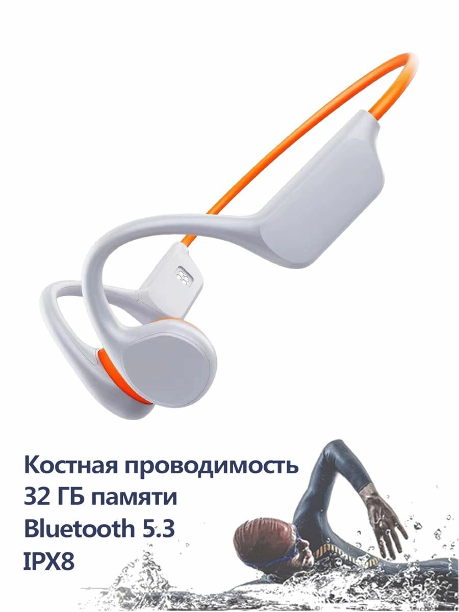 SHENGNUOYIN Наушники беспроводные с микрофоном, Bluetooth, USB Type-C, белый, оранжевый