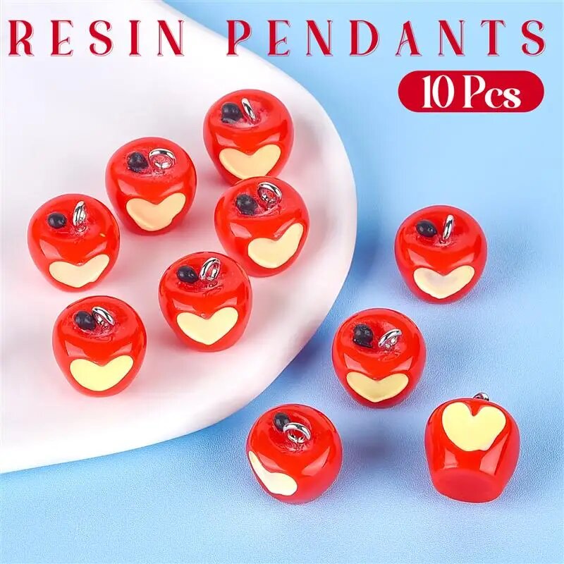Подвески из смолы, красные яблоки, 10 шт, Цвет: 05