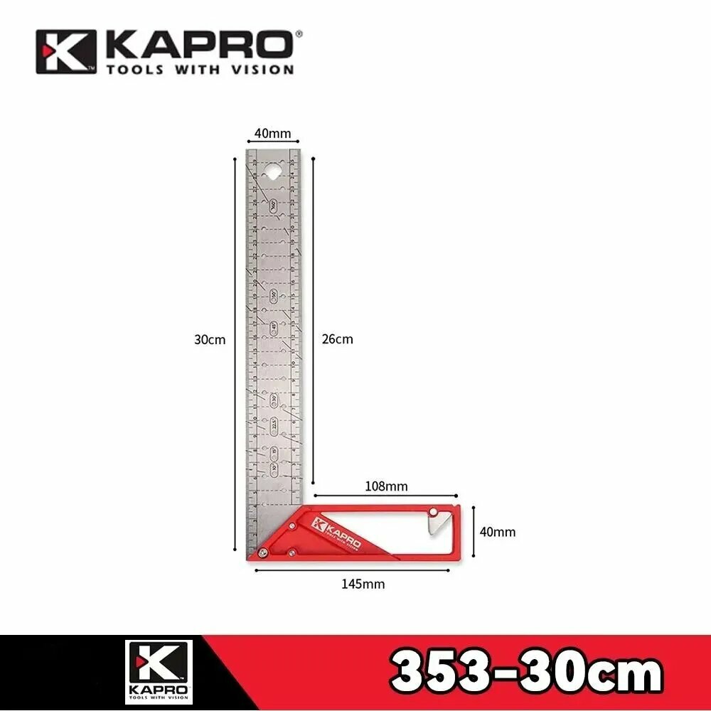 Линейка-угольник нержавеющая сталь, алюминий, скос, 30см/Линейка