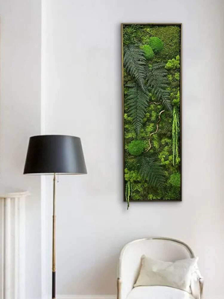 Панно в раме "Jungle" из стабилизированного мха и растений в подарочной упаковке, Кедр, 117*40 см.