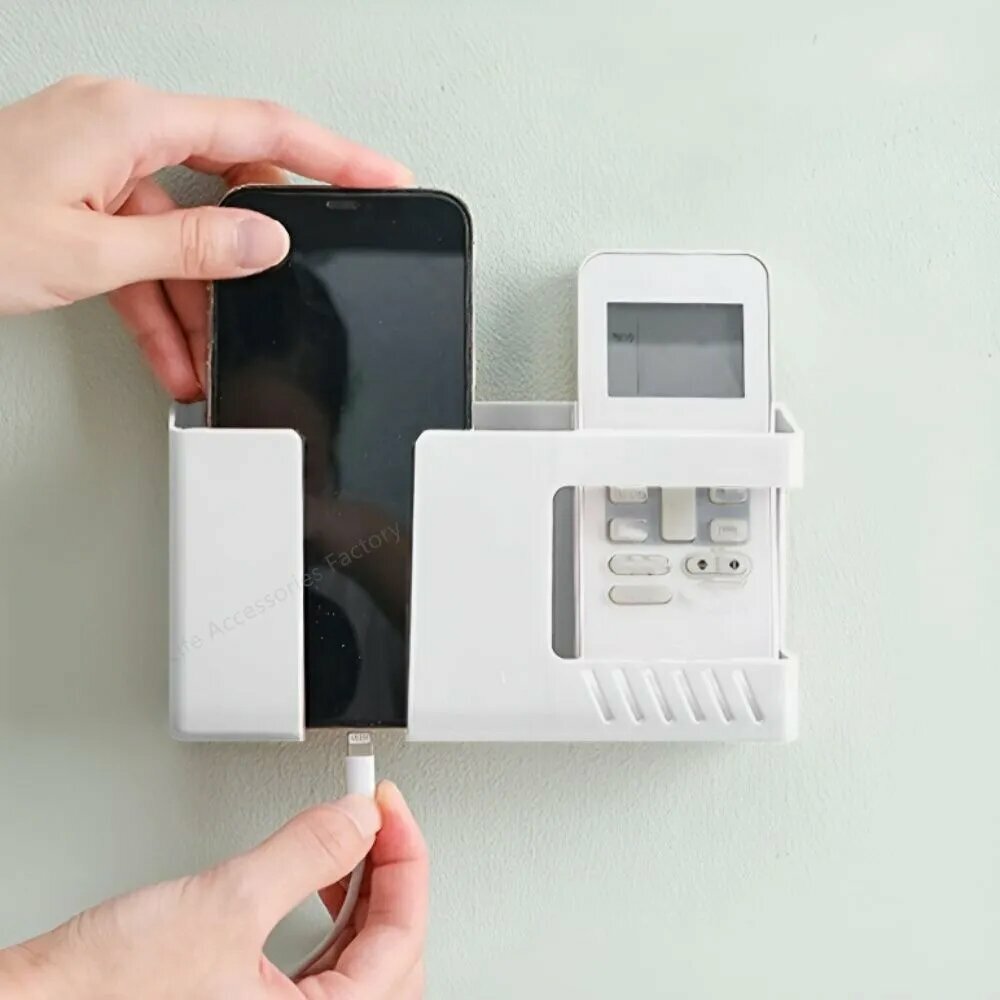 Настенный кронштейн-подставка, для мобильного телефона и пульта, пластик, белый