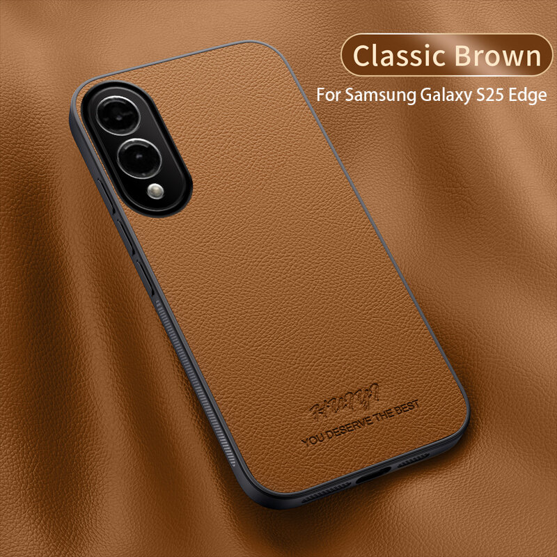 Чехол для Samsung Galaxy S25 Edge (Самсунг Галакси С25 Edge), кожа поверхность, OблoЖкa, искусственная кожа, защита камеры, ударопрочный, Samsung, Samsung Galaxy S25 Edge, brown
