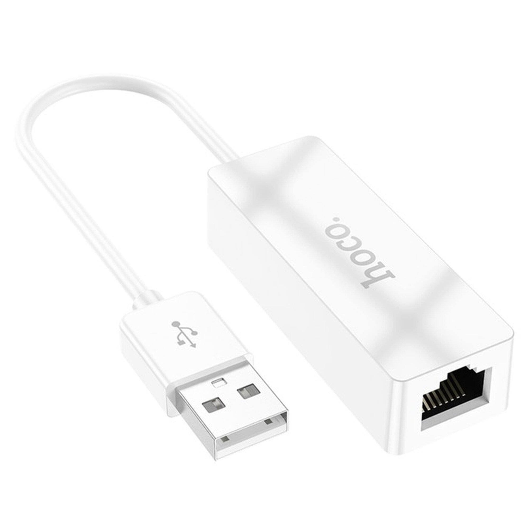 Адаптер Hoco UA22, для подключения к интернету, USB-A, RJ-45, белый, 15см