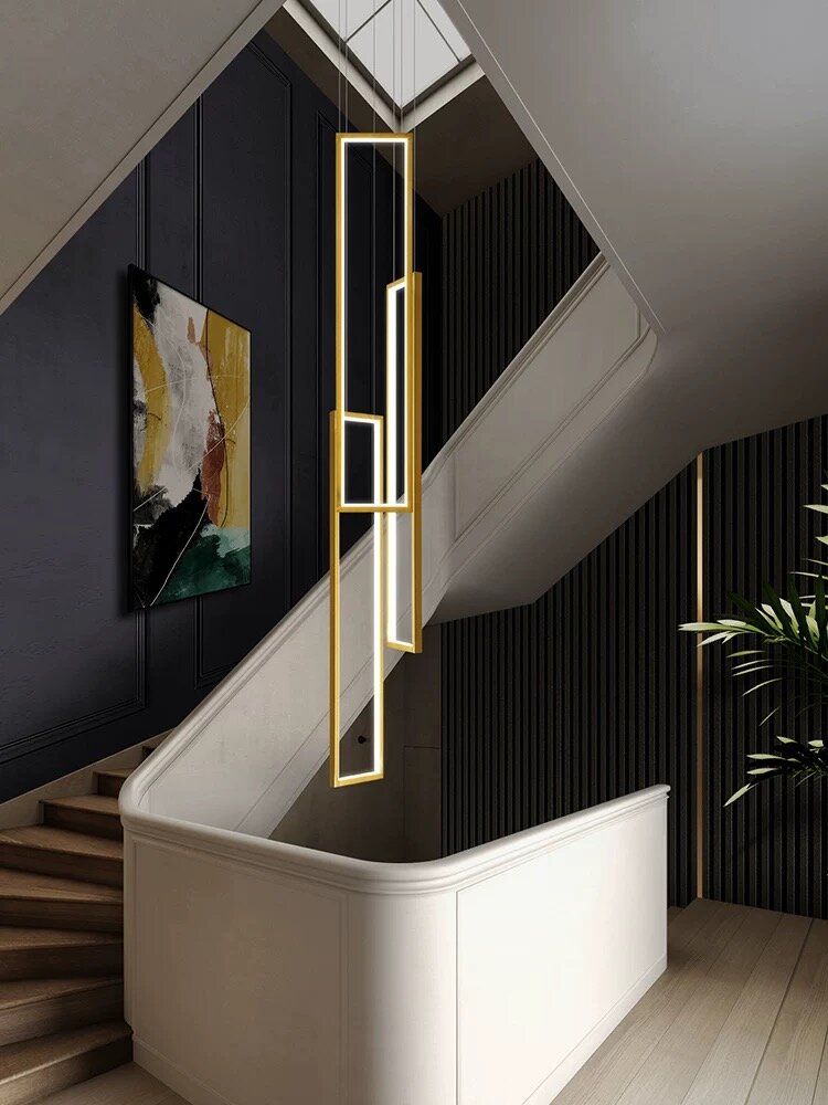 Длинная люстра для лестницы, светильники для гостиной, светодиодные подвесные светильники, золото, 4 головок, 100 Вт