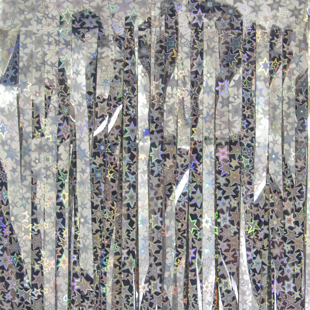 Дождик-занавес Дон Баллон Звезды Люкс серебро голография, 60х200 см
