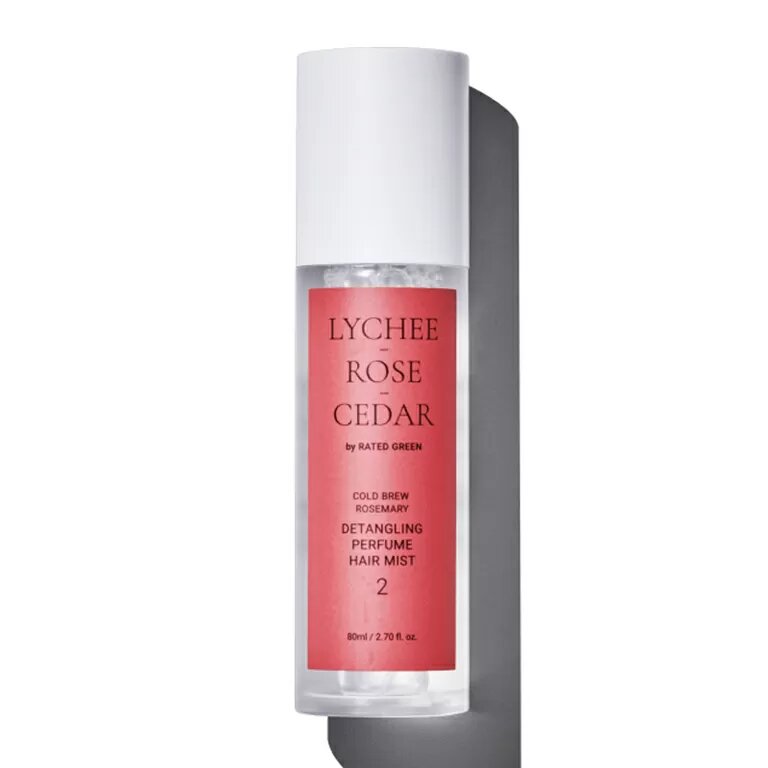 RATED GREEN Lychee Rose Cedar Detangling Perfume Hair Mist Разглаживающий парфюмированный спрей для волос "Личи, роза, кедр" 80 мл