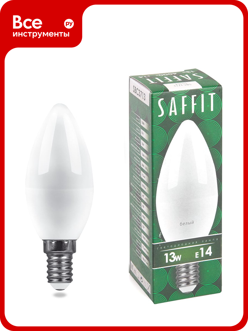 Светодиодная лампа SAFFIT SBC3713 13W 4000K 230V E14 C37 свеча 55164