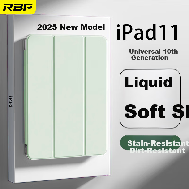 RBP Silicone Shockproof Case for 2025 New iPad 11/10 with A16 Chip, 10th Generation Tablet Protective Cover [Full Coverage Soft Shell · Classic Tri-fold Design] - Mint Green