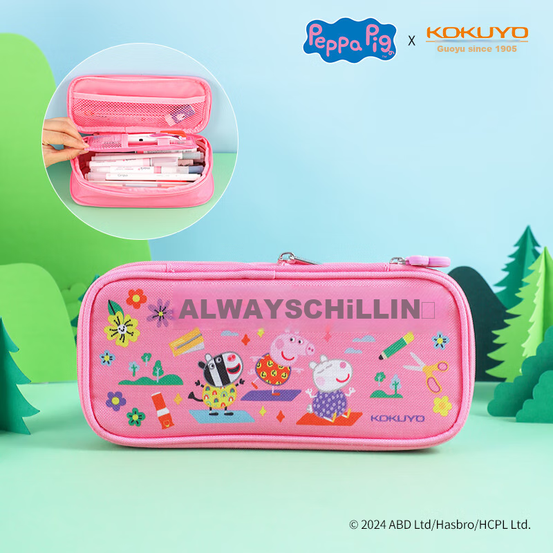 KOKUYO Peppa Pig Collaboration Series Expandable Pencil Case, Large Capacity Stationery Box Storage Bag, Pink, 1 Piece, WSG-PC7M122