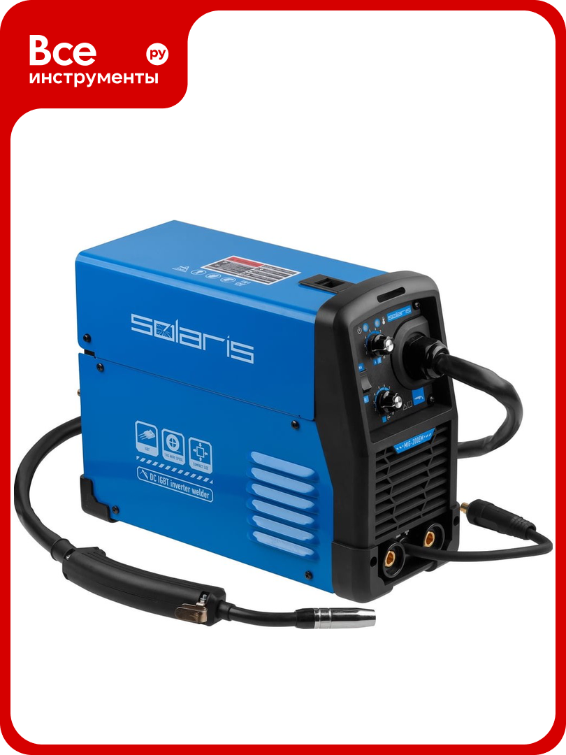 Сварочный полуавтомат SOLARIS MIG-200EM инверторный, воздушное охлаждение, бытовой универсальный сварочный агрегат
