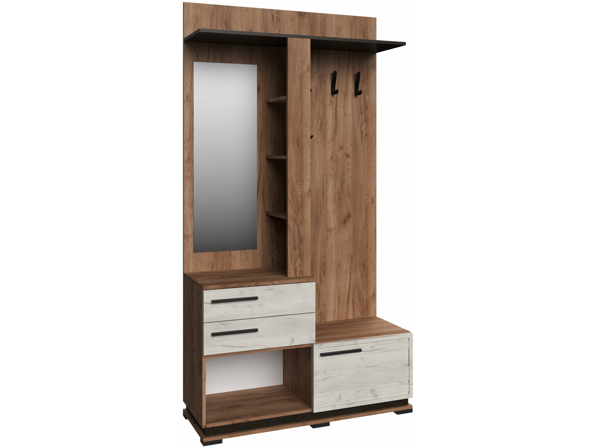Центральная секция для прихожей, с зеркалом, Дуб крафт табачный/Дуб белый/Венге