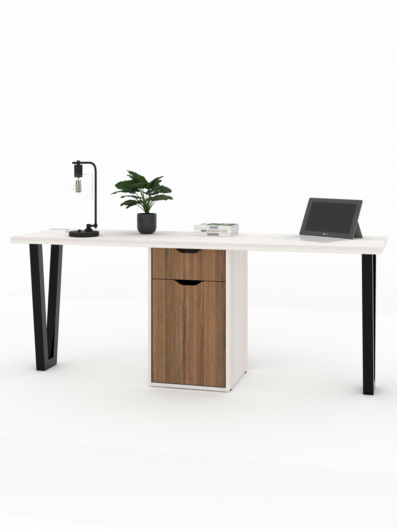 Есэндвич Лофт-2 Компьютерный стол двойной с ящиком 190х75х55 см (Анкор белый/Дуб Аризона)