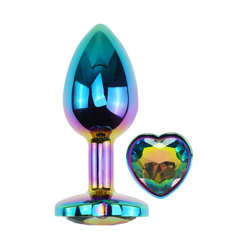 Анальная втулка металл с покрытием мультиколор, со стоппером в форме сердца, Д-2,7см
